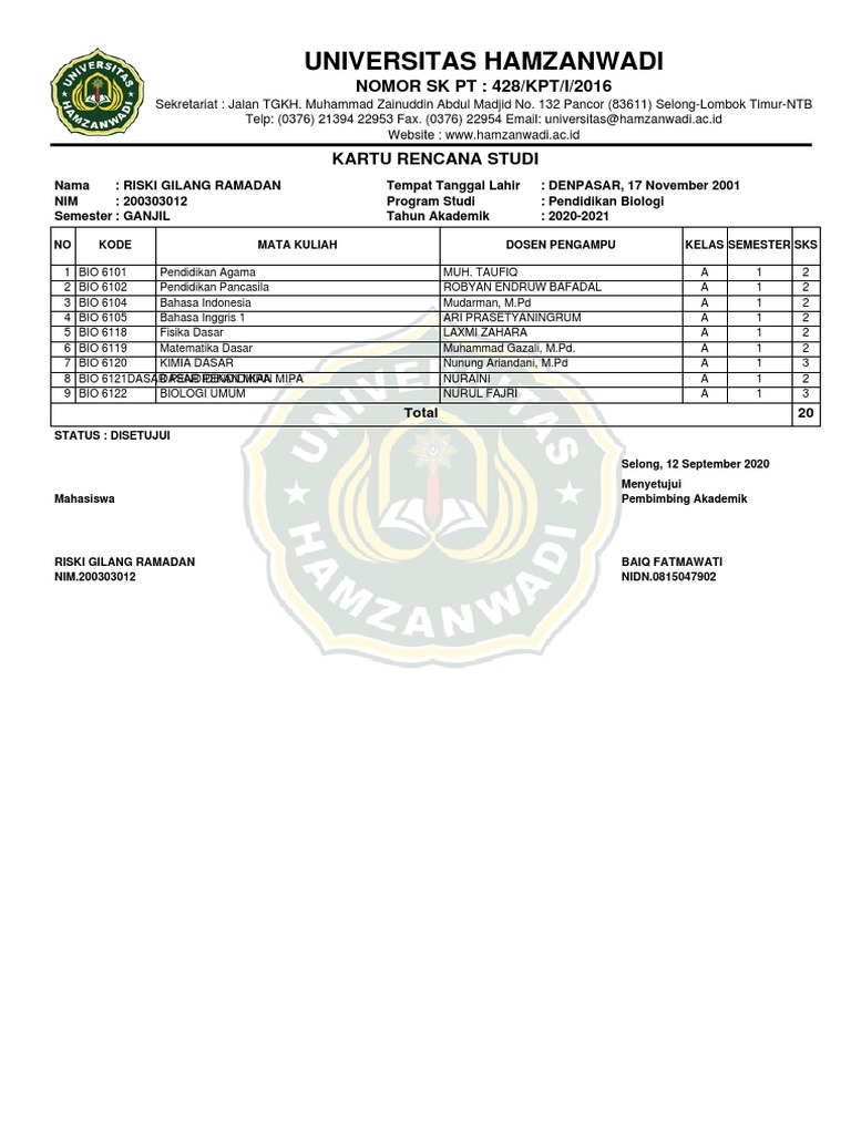 Kartu Rencana Studi PDF | PDF