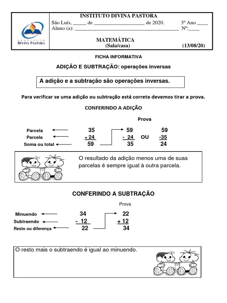 Atividade de Matematica OPERAÇÕES INVERSAS PDF | PDF