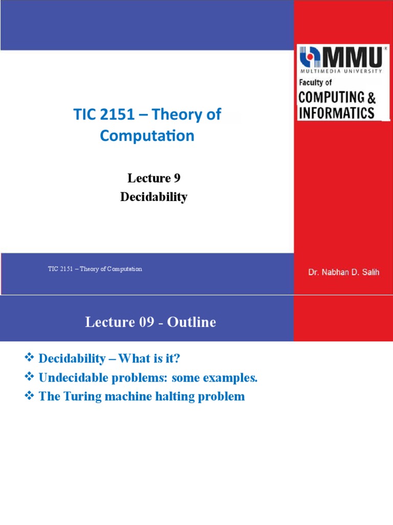 TIC 2151 - Theory of Computation: Decidability | PDF | Computability Theory | Theoretical ...