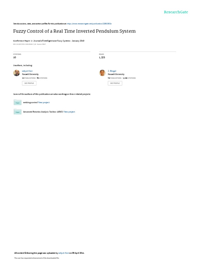 Fuzzy Control of A Real Time Inverted Pendulum System | PDF | Control Theory | Fuzzy Logic