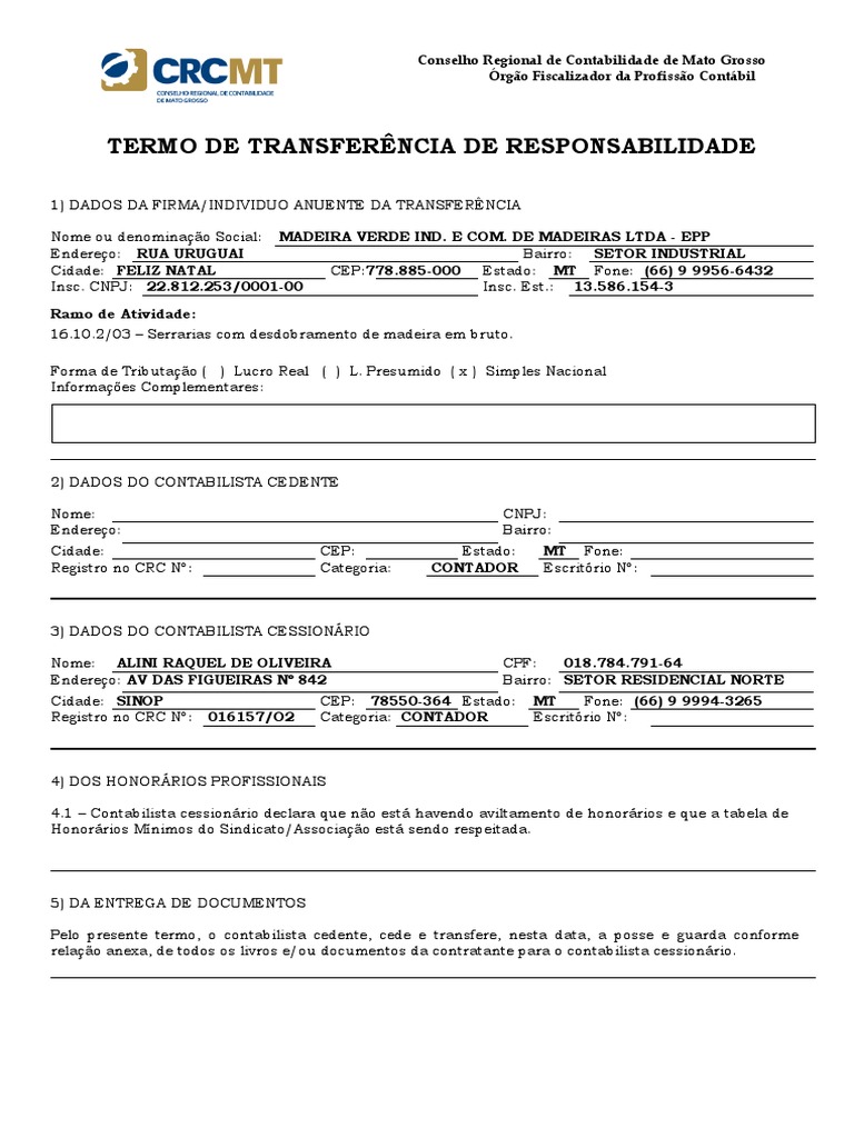 Termo de transferência de responsabilidade contábil | PDF | Contabilidade | Contabilidade e ...