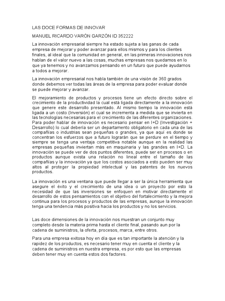 Las Doce Formas de Innovar | PDF | Innovación | Economias