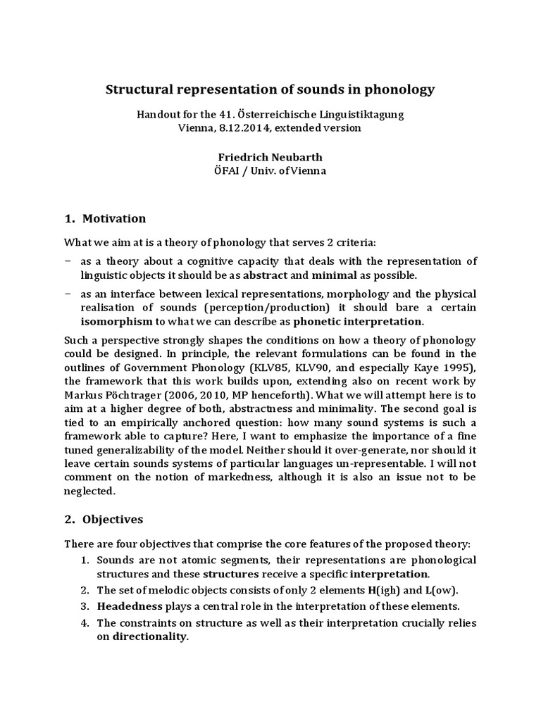 Structural Representation of Sounds in Phonology: 1. Motivation | PDF ...
