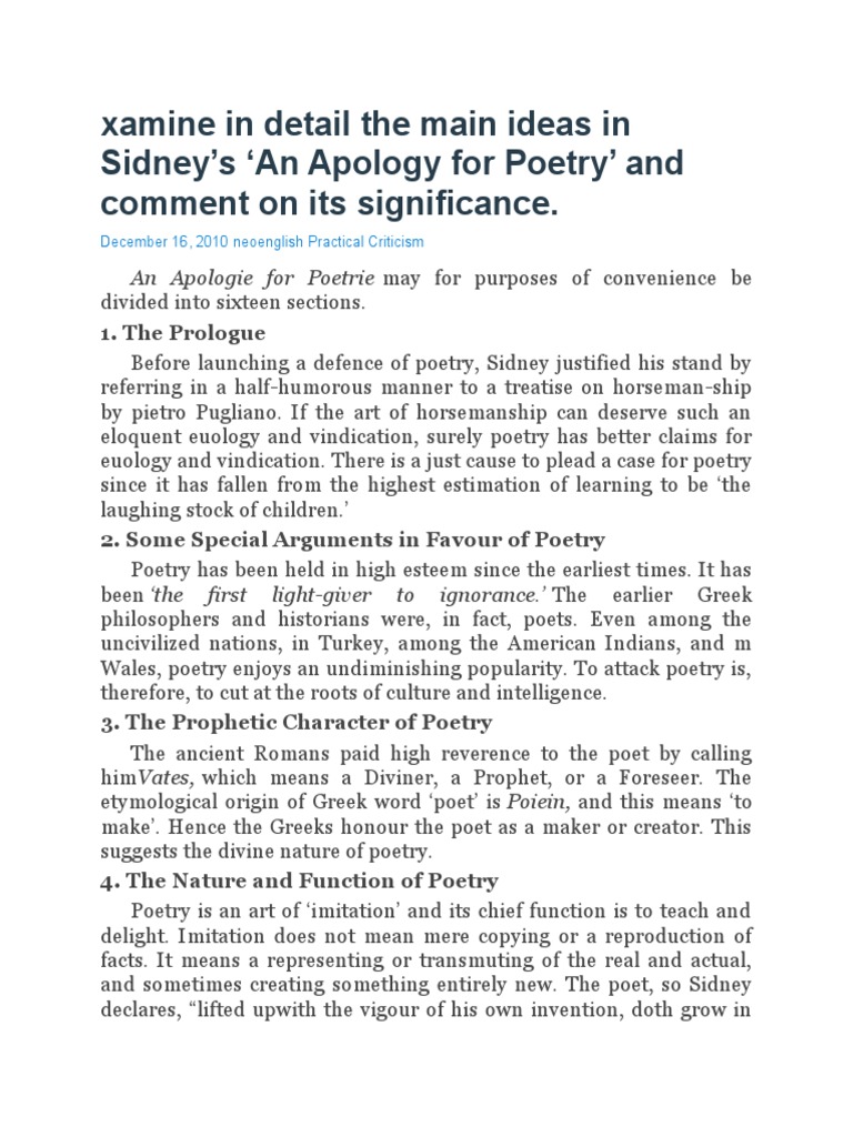 The Main Ideas in An Apology For Poetry | Download Free PDF | Poetry ...