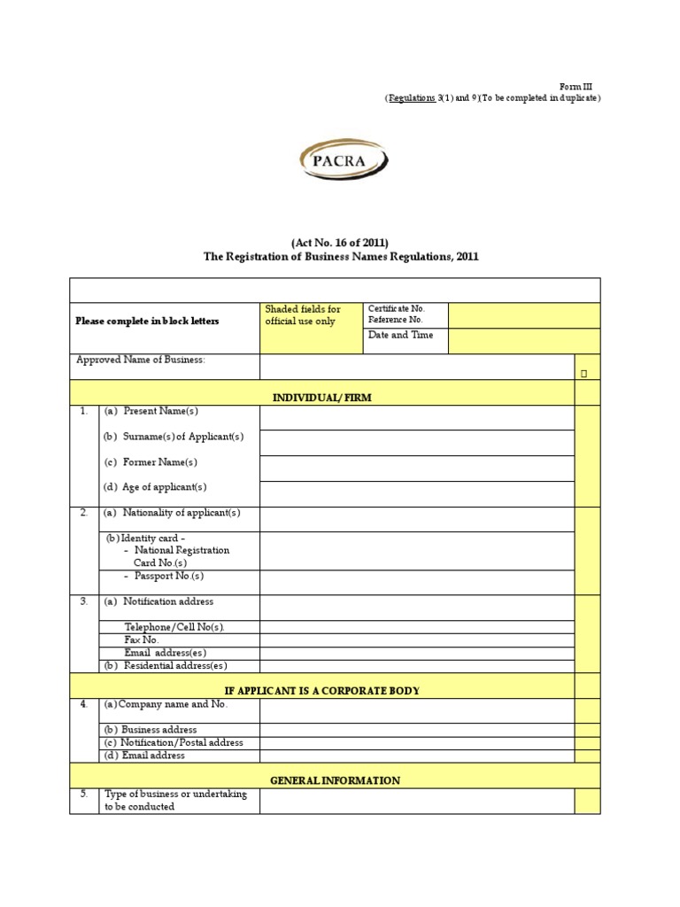 Registration of Business Name Form | PDF | Government And Personhood ...