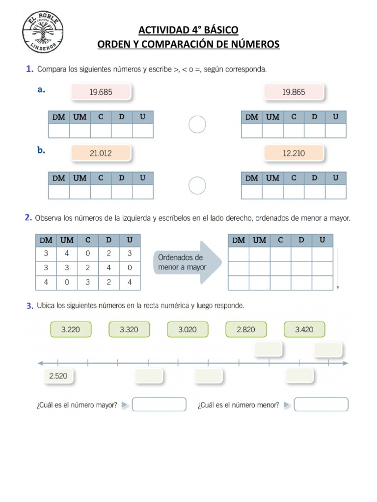 ORDEN Y COMPARACION DE NUMEROS 4 BÁSICO | PDF