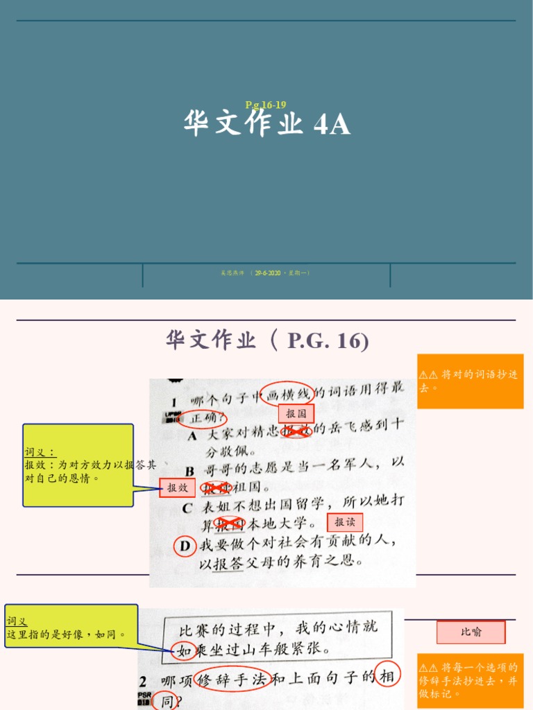 华文作业4A （P.g16-19）ppt | PDF