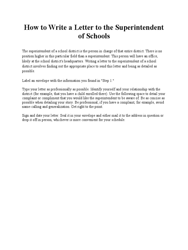 How To Write A Letter To The Superintendent of Schools | PDF