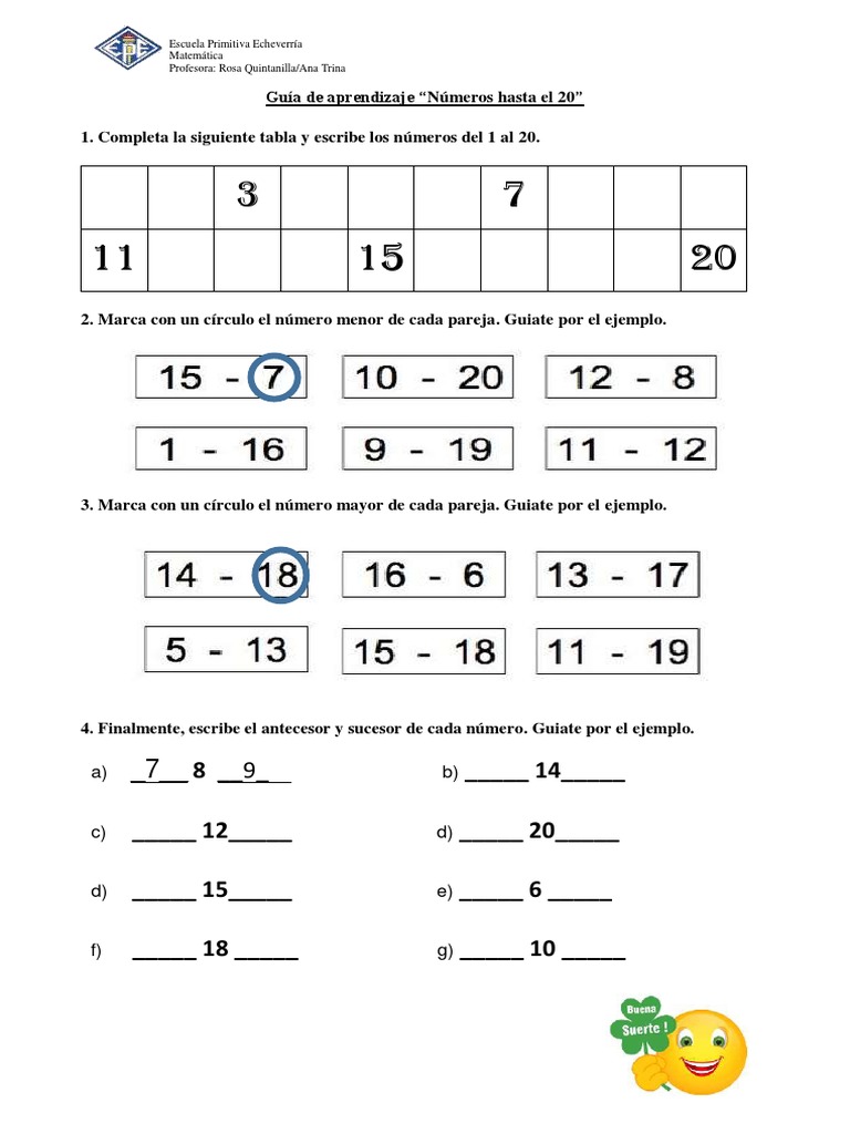 Guía de Números del 1 al 20 | PDF