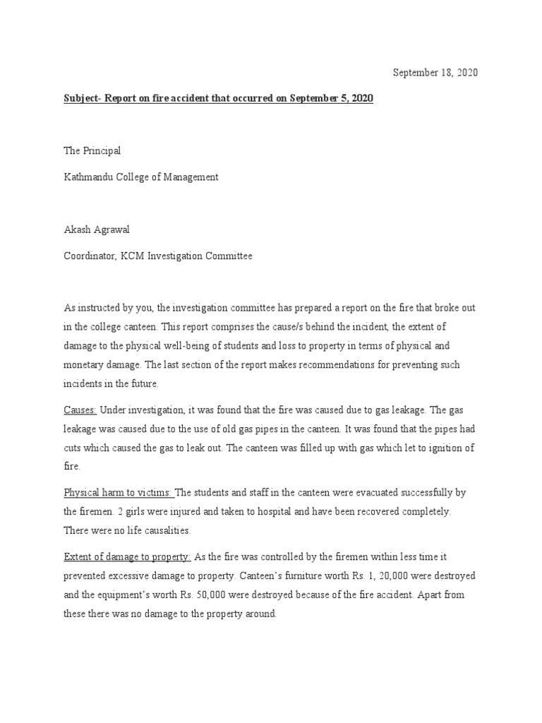 Report On Fire Accident | PDF