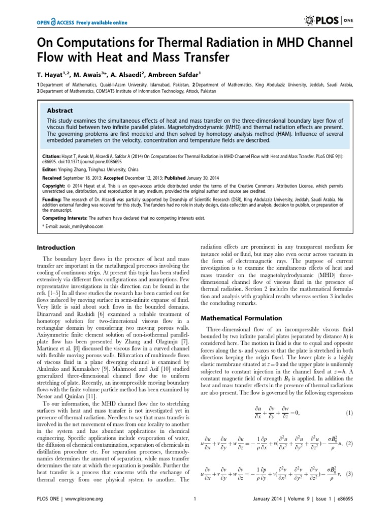 Hayat 2014 On Computations For Thermal Radiati | PDF ...
