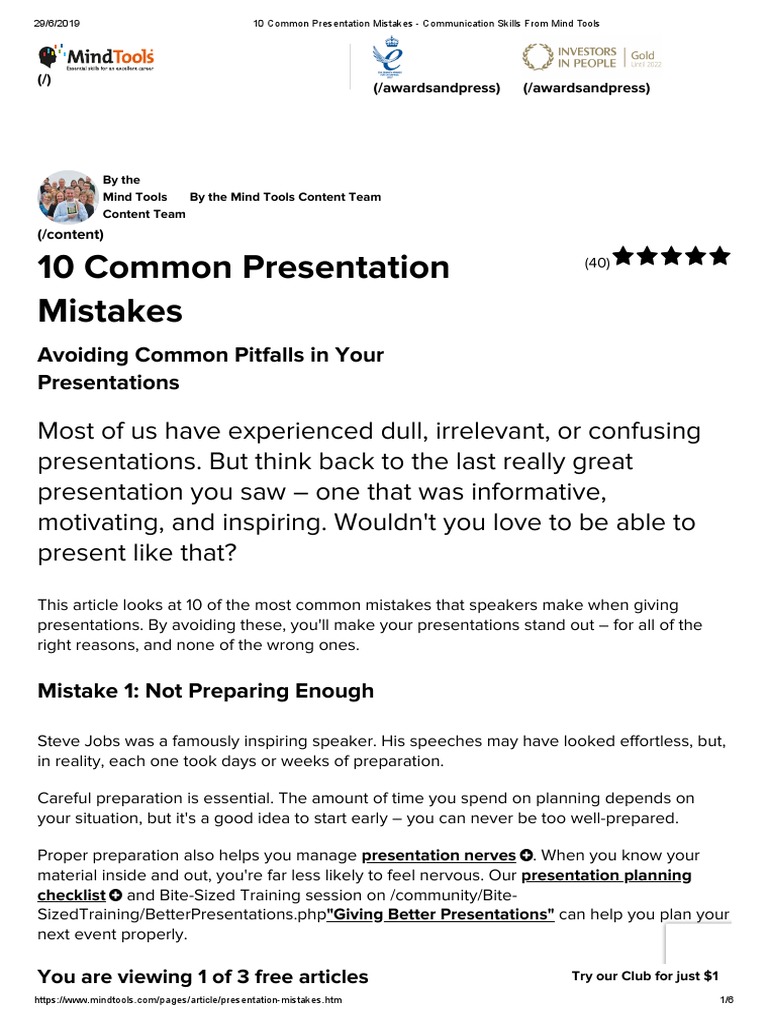 10 Common Presentation Mistakes - Communication Skills From Mind Tools ...
