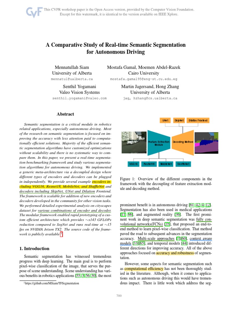A Comparative Study of Real-Time Semantic Segmentation For Autonomous ...