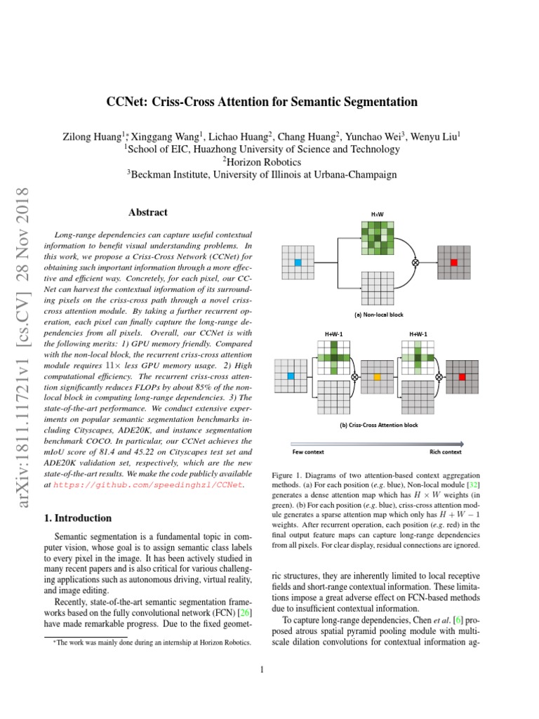 CCNet Criss-Cross Attention For Semantic Segmentation | PDF | Image Segmentation | Attention