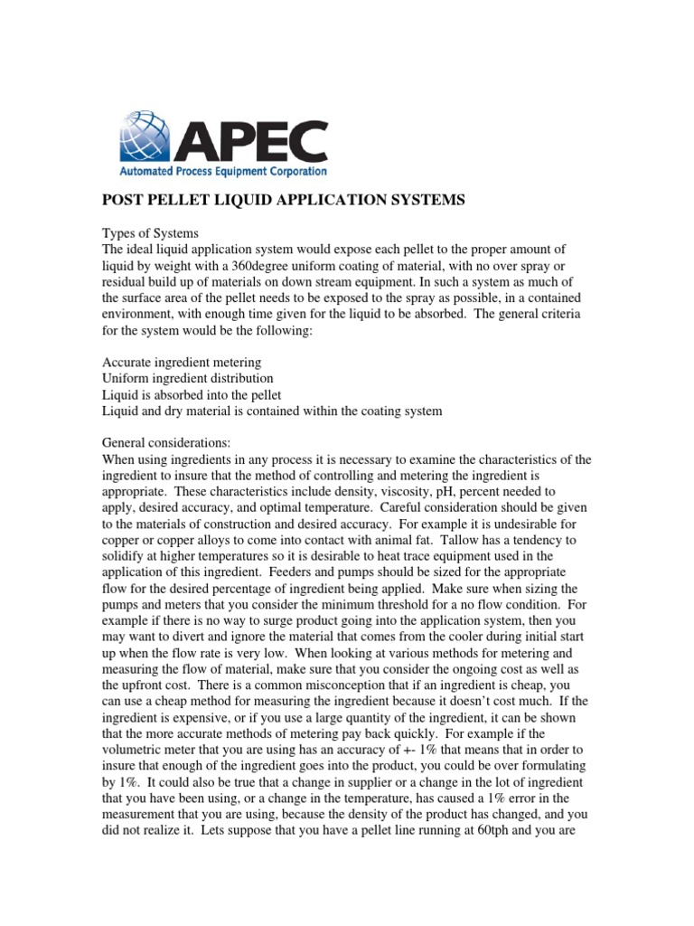 APEC Post Pellet Liquid Application | PDF | Flow Measurement | Pipe ...