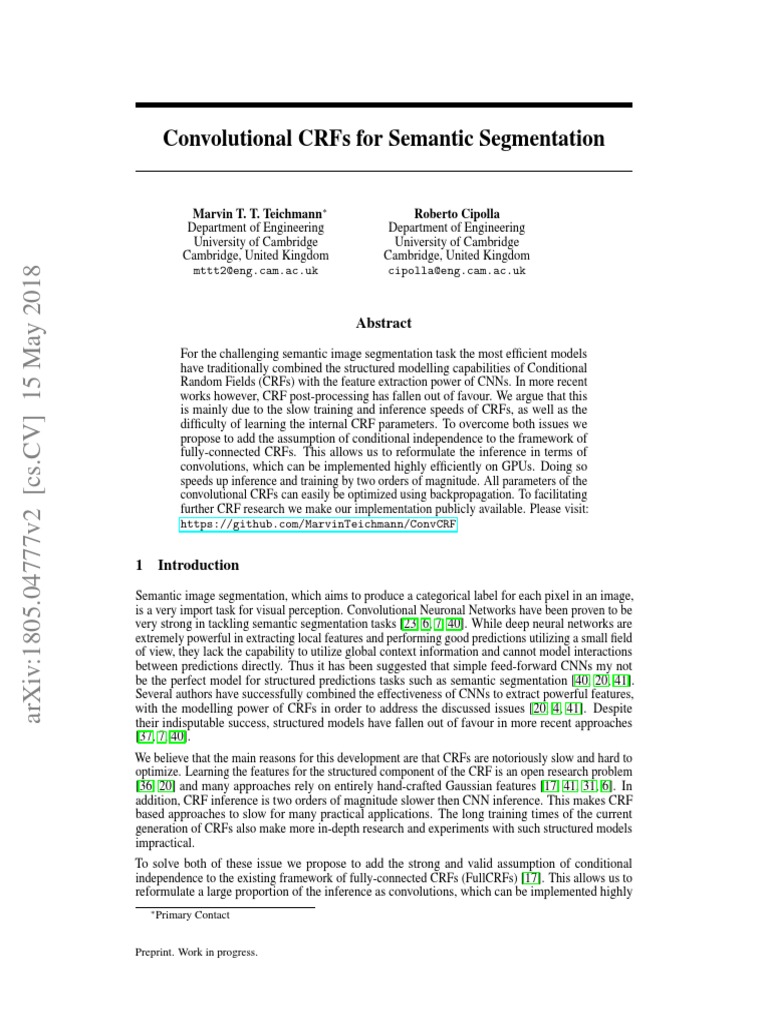 Convolutional Crfs For Semantic Segmentation Pdf Image Segmentation Deep Learning 
