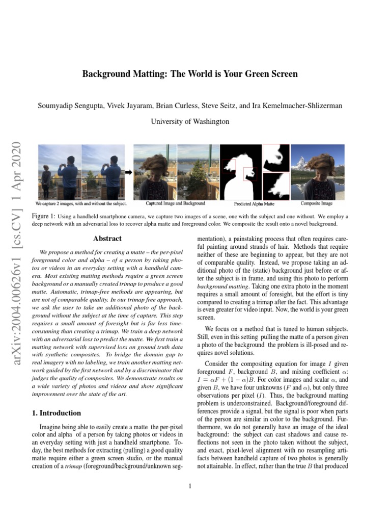 Background Matting The World Is Your Green Screen CVPR 2020 | PDF