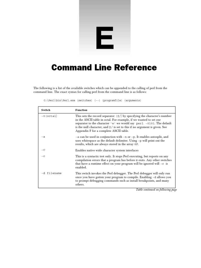 Command Line Reference: Switch Function | PDF | Perl | Command Line Interface