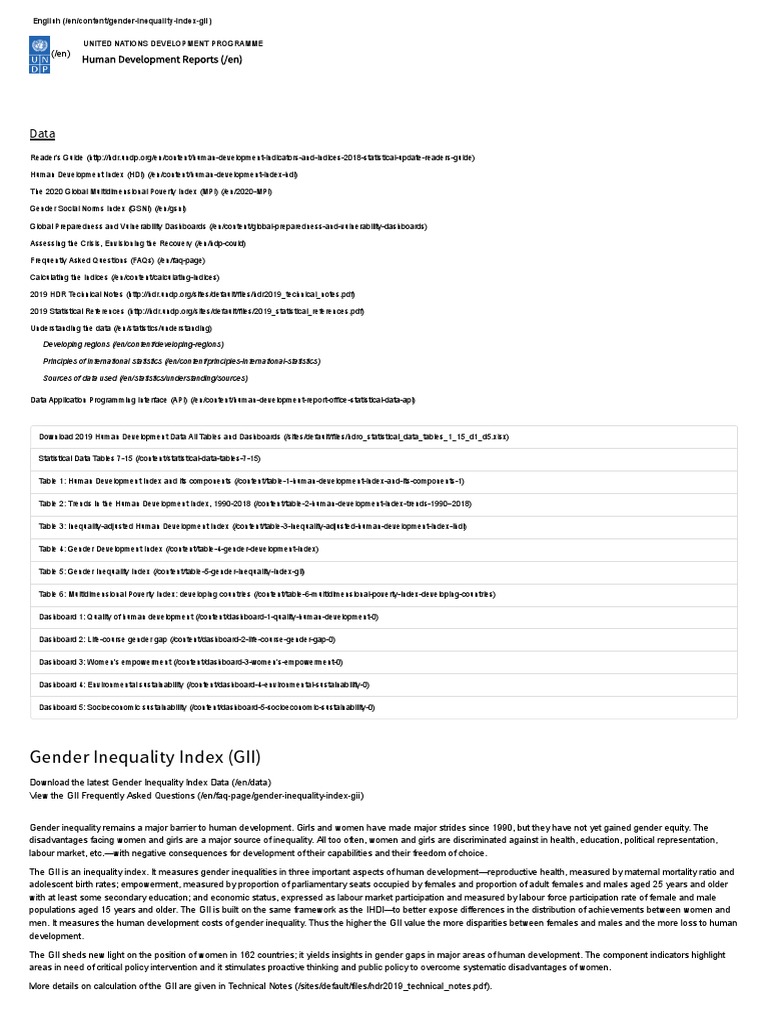 Gender Inequality Index (GII) - Human Development Reports | PDF ...