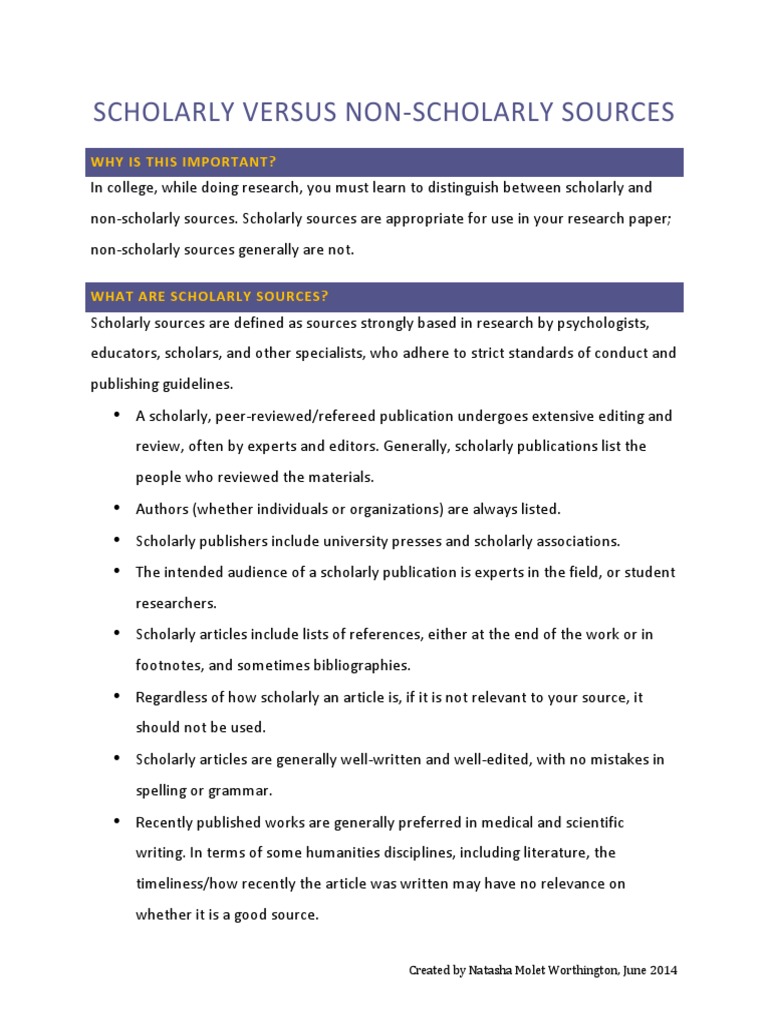 Handout 1 Scholarly-vs-Non-Scholarly-Sources | PDF | Publishing | Learning