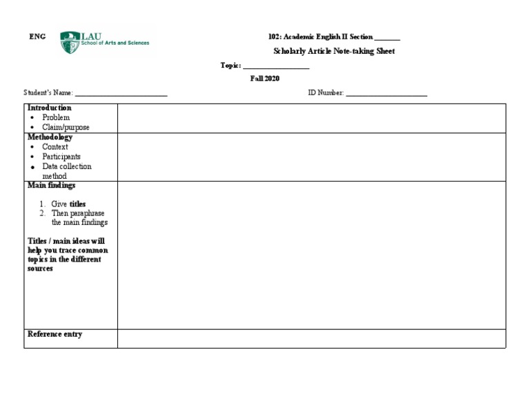 Scholarly Article Note-Taking Sheet: Problem Claim/purpose Context ...