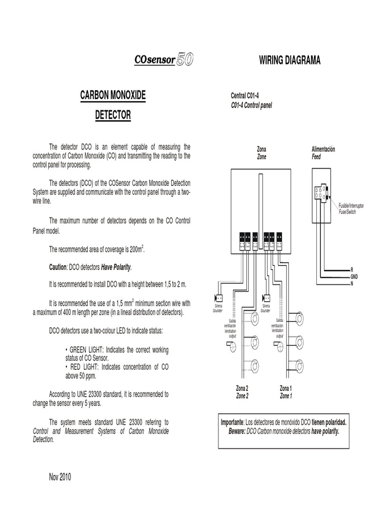 Wiring diagram for carbon monoxide detector system | PDF | Sensor ...