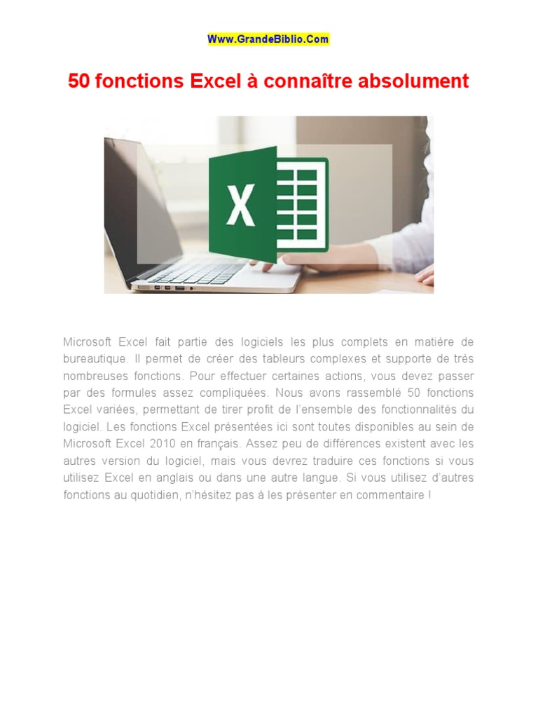 50 fonctions Excel indispensables | PDF | Moyenne | Microsoft Excel