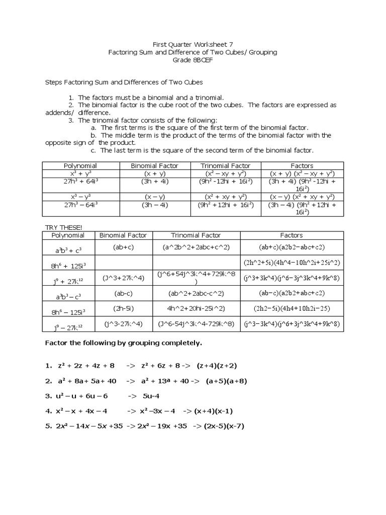 Difference Of Cubes Worksheet Cube Structures Lesson Plans