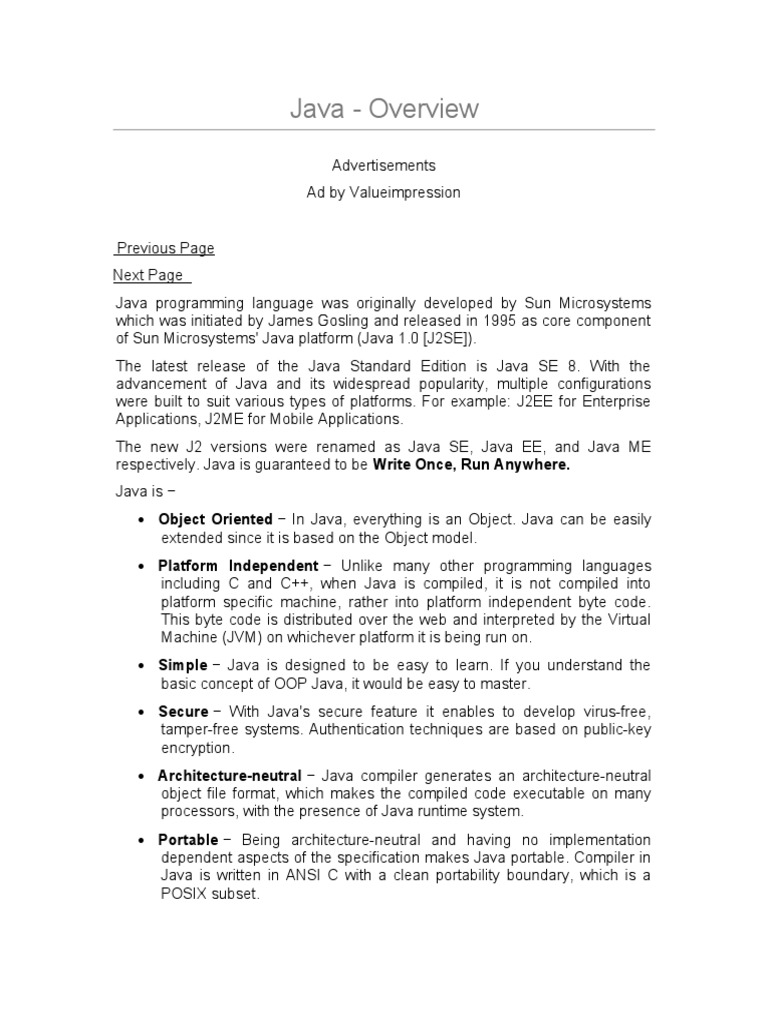 Java - Overview | Download Free PDF | Java (Programming Language ...