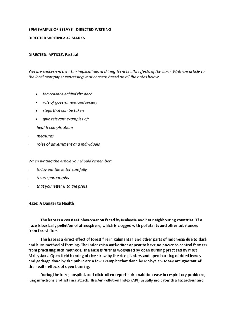 SPM Sample of Essays - Directed Writing Directed Writing: 35 Marks ...