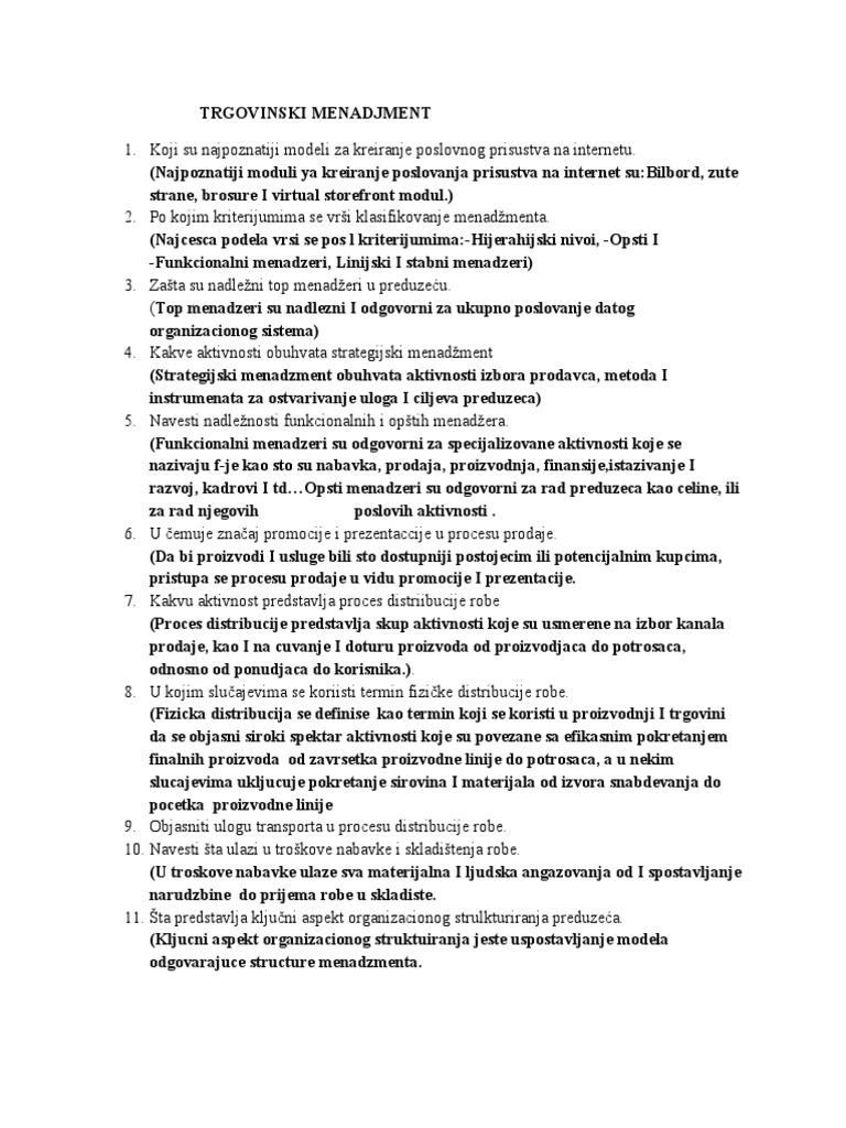 Trgovinsi Menadzment Kolokvijum 2 | PDF