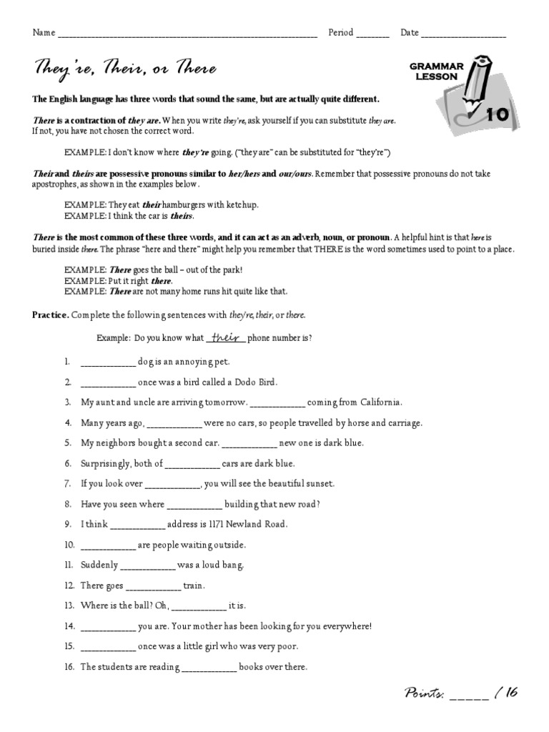 Grammar 10 - Theyre Their or There | PDF | Pronoun | Syntax