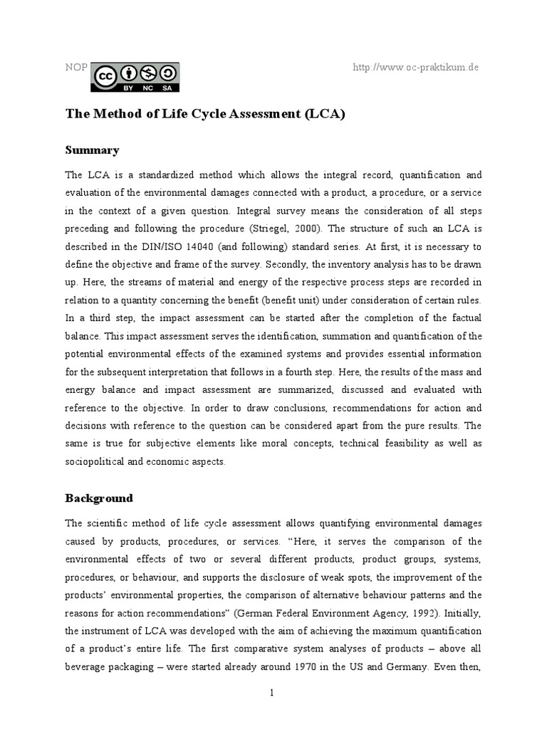 The Method of Life Cycle Assessment (LCA) | PDF | Life Cycle Assessment ...