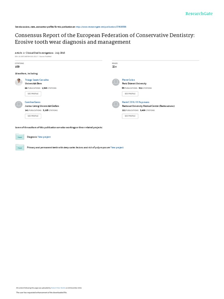 Erosive Tooth Wear: Diagnosis & Management | PDF | Mouth | Dentistry