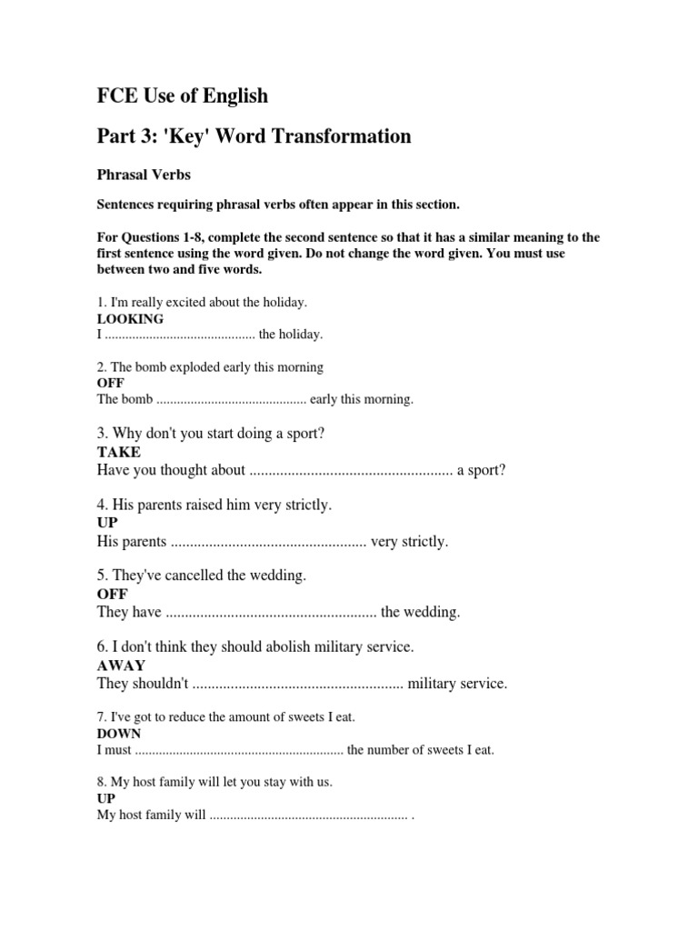 FCE Use of English Phrasal Verbs ROSALIA | PDF