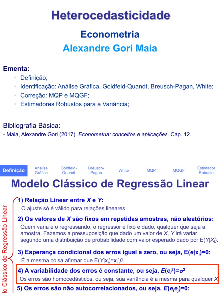 Econometria Heterocedasticidade PDF | PDF | Heterocedasticidade | Estimador