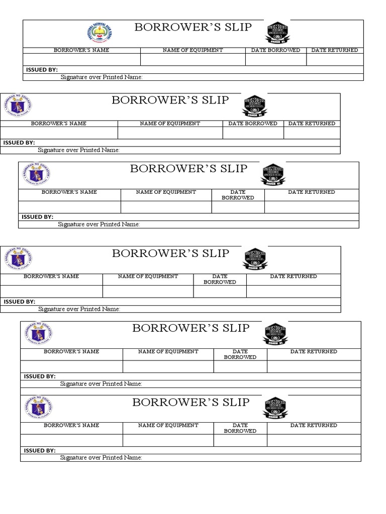 Borrower'S Slip: Signature Over Printed Name | PDF
