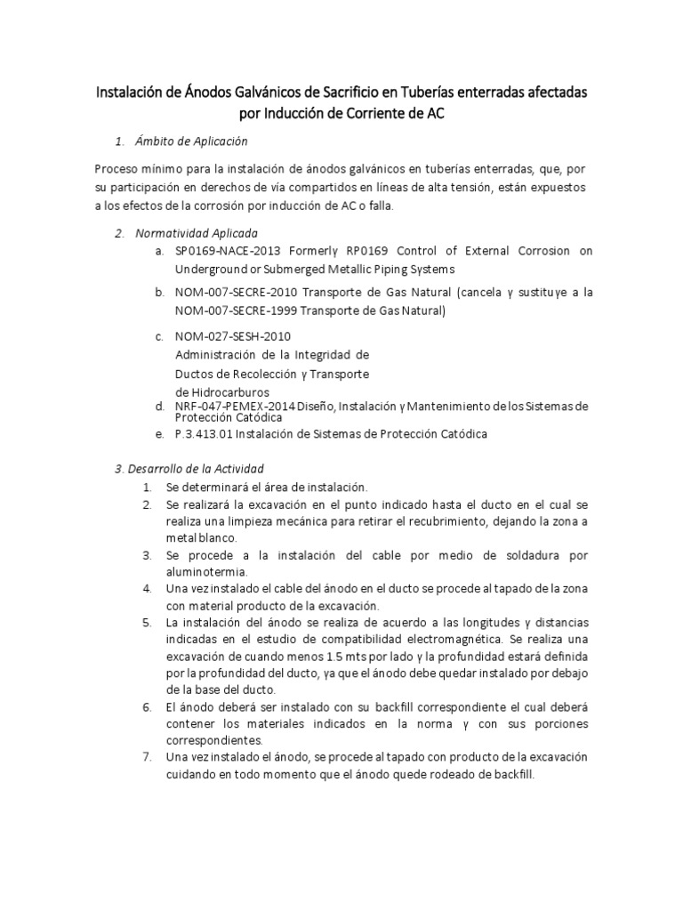Instalación de Ánodos en Tuberías Ent. | PDF | Tubería (transporte de ...