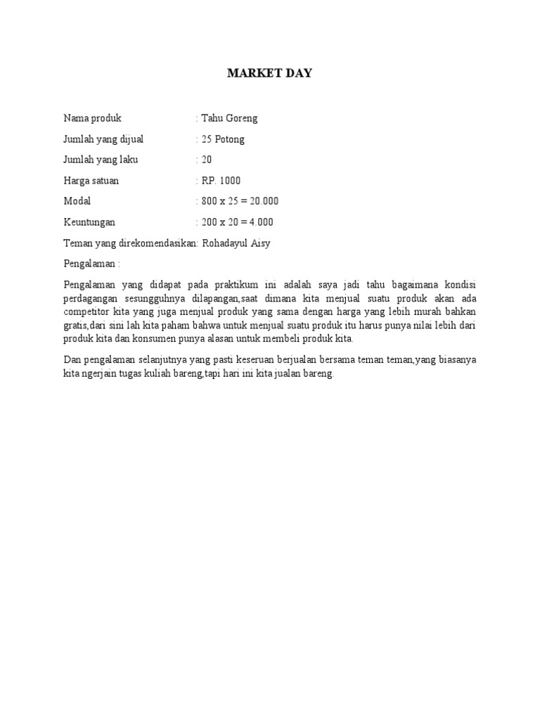 Laporan Market Day | PDF