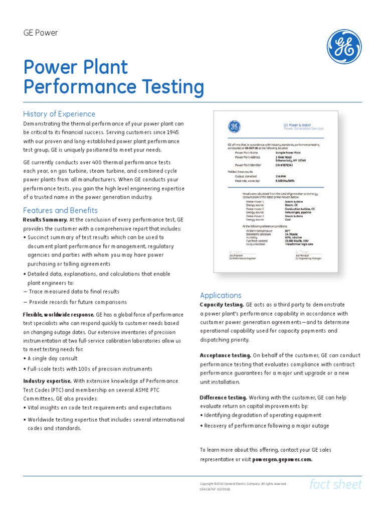 Sheet For Power Plant Performing Testing | PDF | General Electric ...