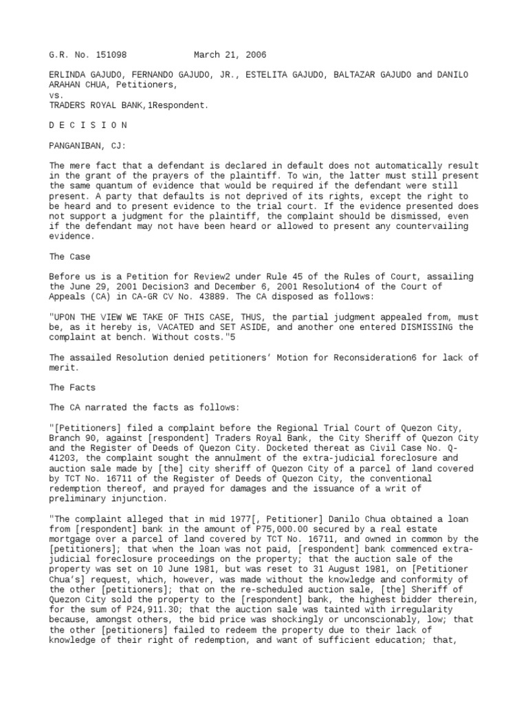 Gajudo vs. Traders Royal Bank | PDF | Burden Of Proof (Law) | Evidence ...