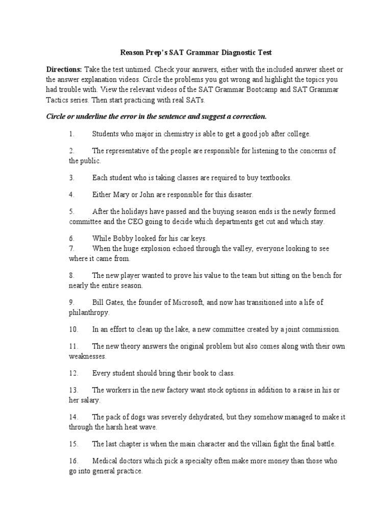 Grammar Sat Practice Test | PDF | Sat | Syntax