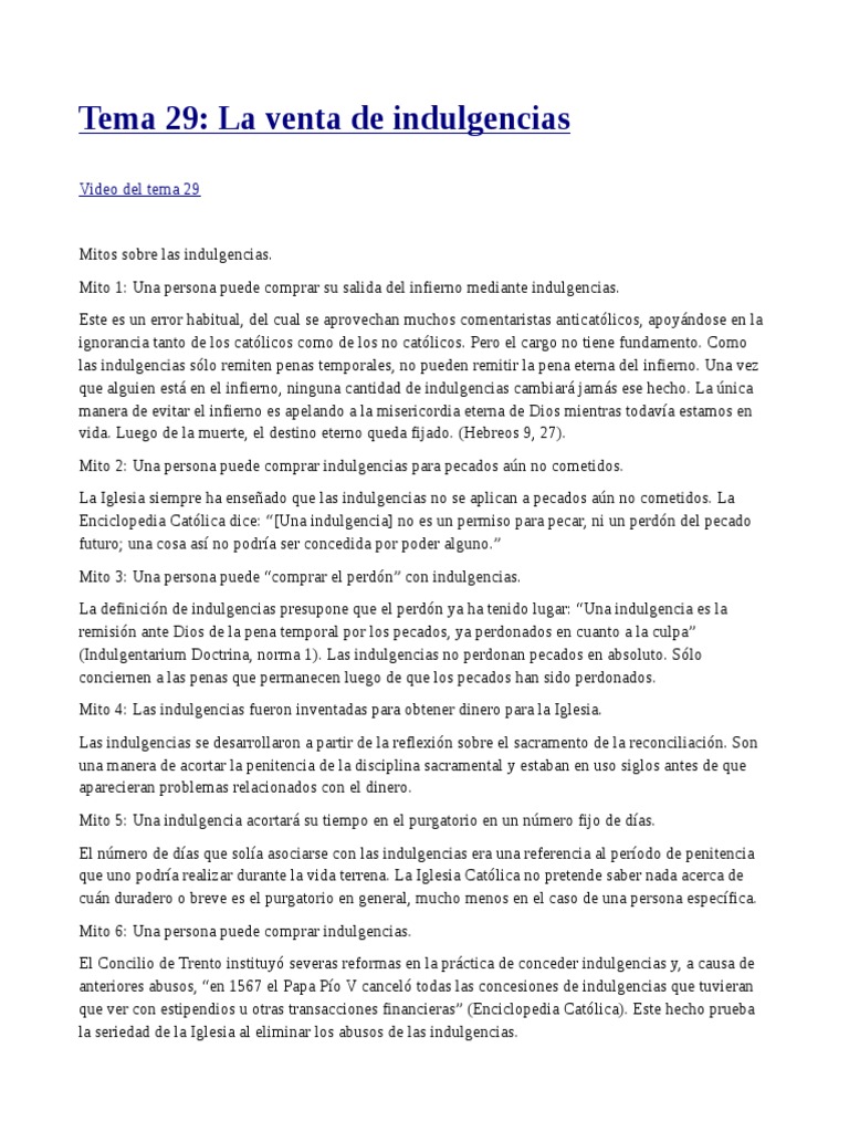 Tema 29: La Venta de Indulgencias | PDF | Indulgencia | Perdón