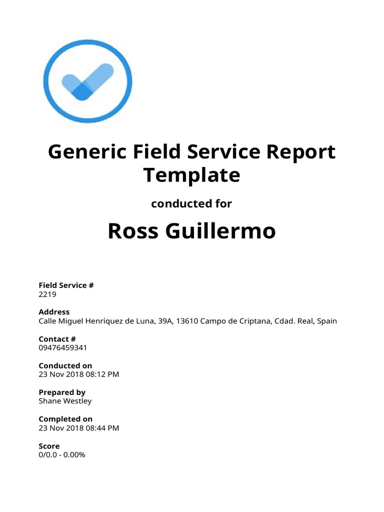 Ross Guillermo: Generic Field Service Report Template | PDF ...