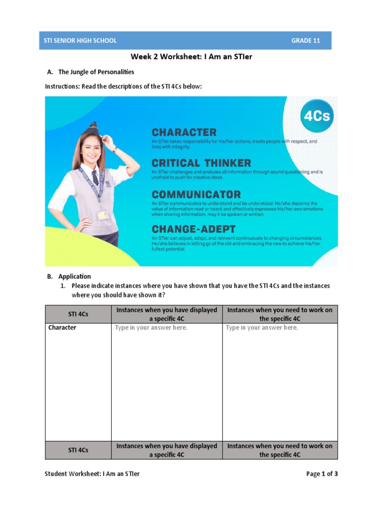 Week 2 Worksheet: I Am An Stier: Instructions: Read The Descriptions of ...