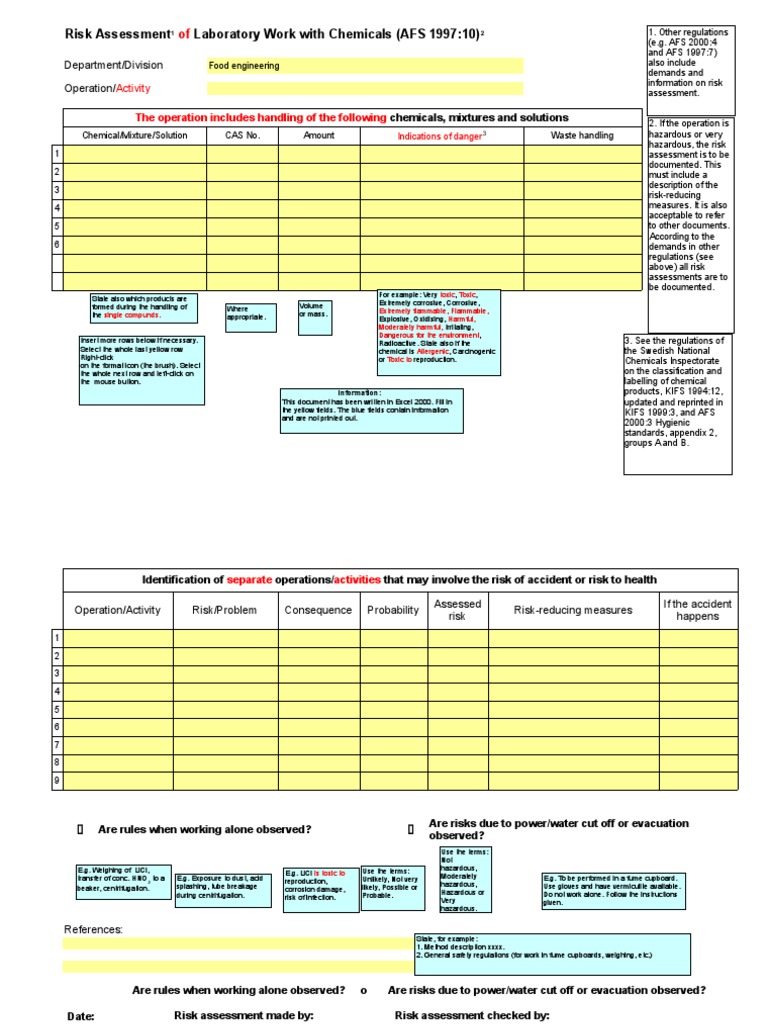 Risk Assessment Laboratory Work With Chemicals (AFS 1997:10) | PDF ...