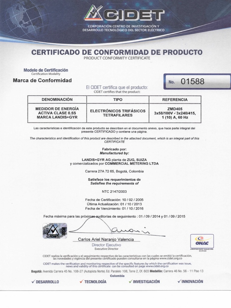 Certificacion 1588 - Landis ZMD405 (F.c. 10-02-2005) | PDF | Naturaleza