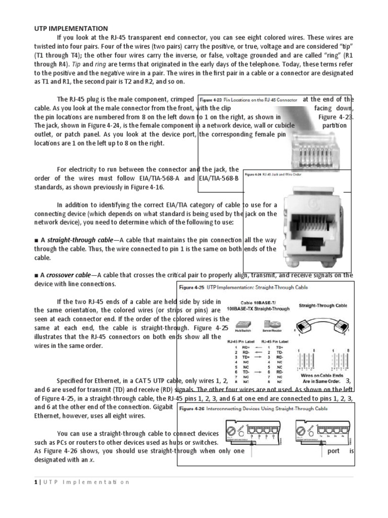 Utp Implementation: Straight-Through Cable | PDF | Electrical Connector ...