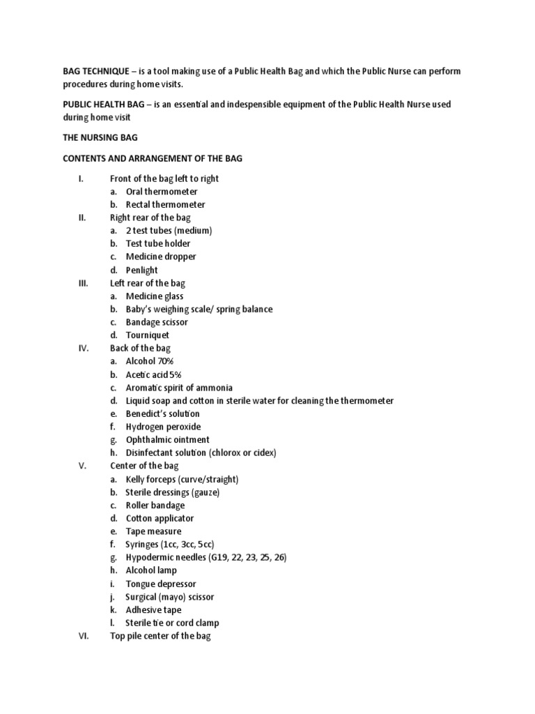 Public Health Nursing Bag Essentials | PDF