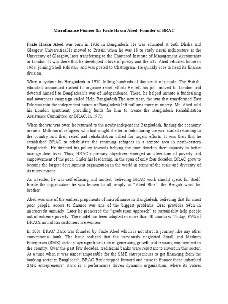Sir Fazle Hasan Abed: BRAC Founder | PDF